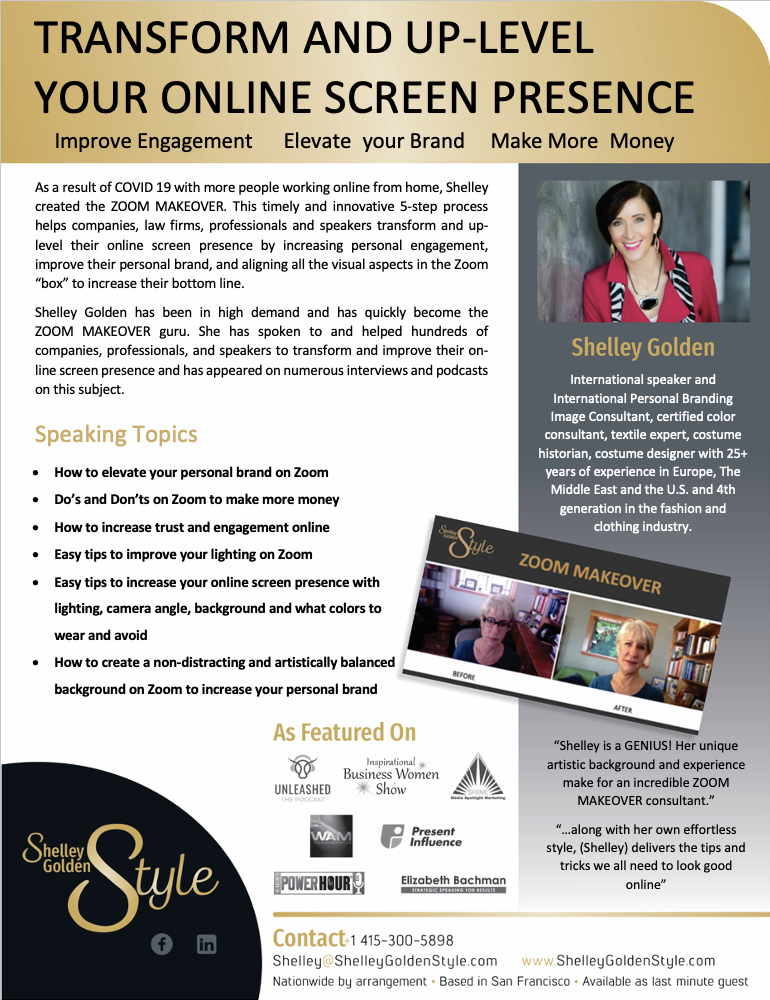 Speaking - Shelley Golden Style Up -level the screen presence of your ...
